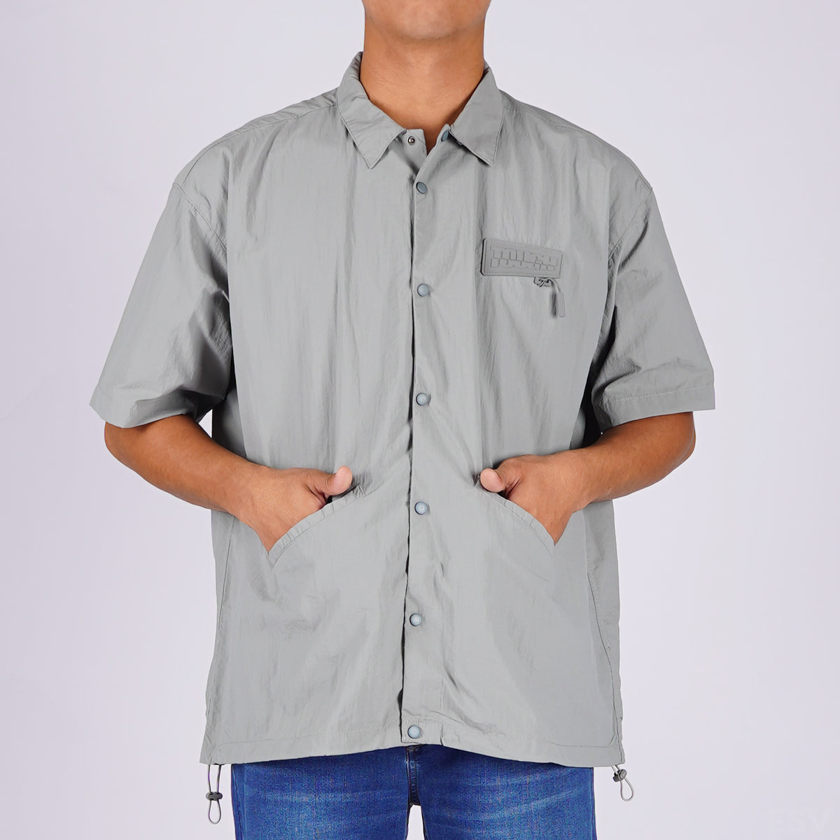RRJ Men's Basic Woven Shirt Boxy Fitting Taslan Fabric 160614 (Light G ...